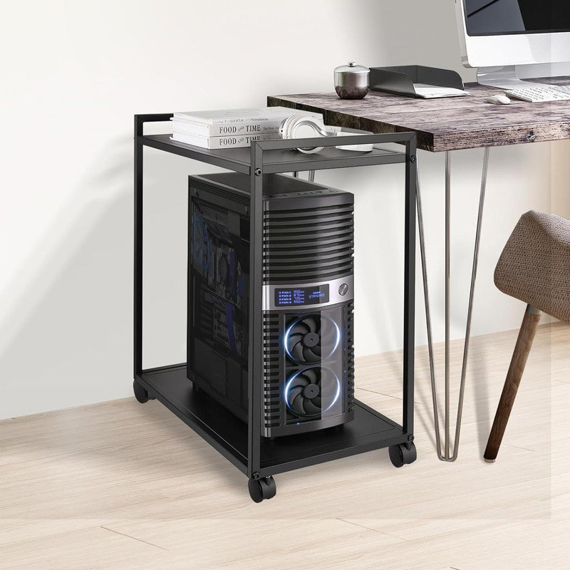 Liitrton Computer Tower Stand 2 Tier CPU Stand PC Stand with Lockable Wheels Under Desk for Office Home L